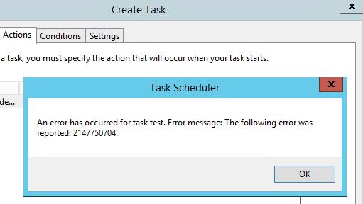 Solution for task scheduler error 2147750704 send email - Message Display